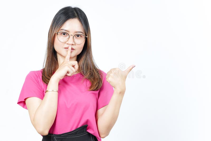 Shh Gesture, Presenting and Pointing Side Product Using Thumb of ...