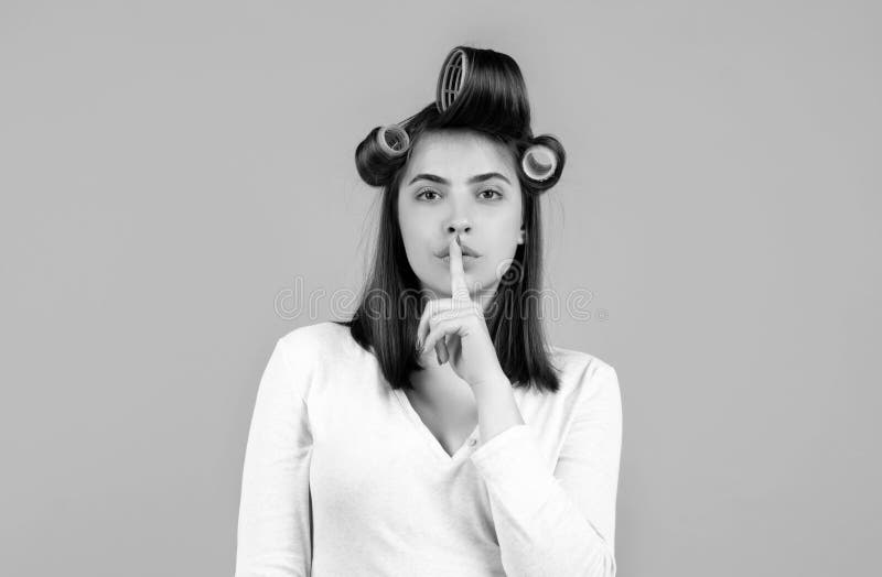 Shh Womens Secrets Woman With Curlers Showing Secret Sign Funny