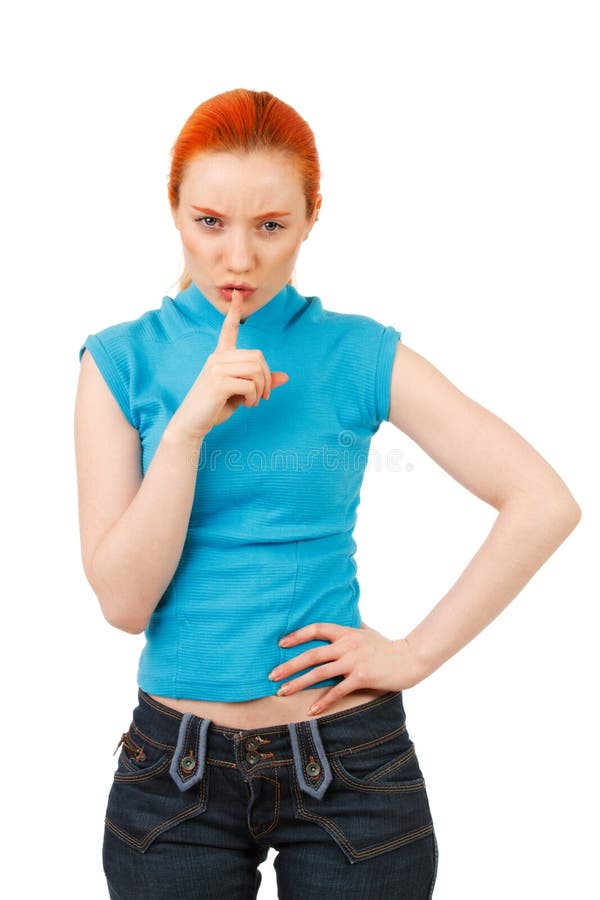 Shhhh stock photo. Image of redhead, caucasian, isolated - 39077266