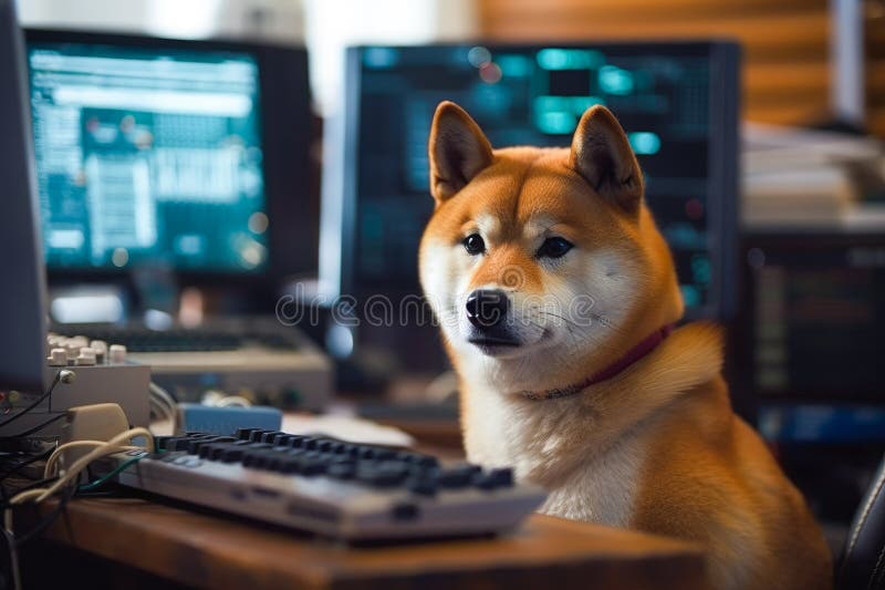 Shiba Inu Dog As a Computer Hacker, Using a Computer Stock Illustration ...