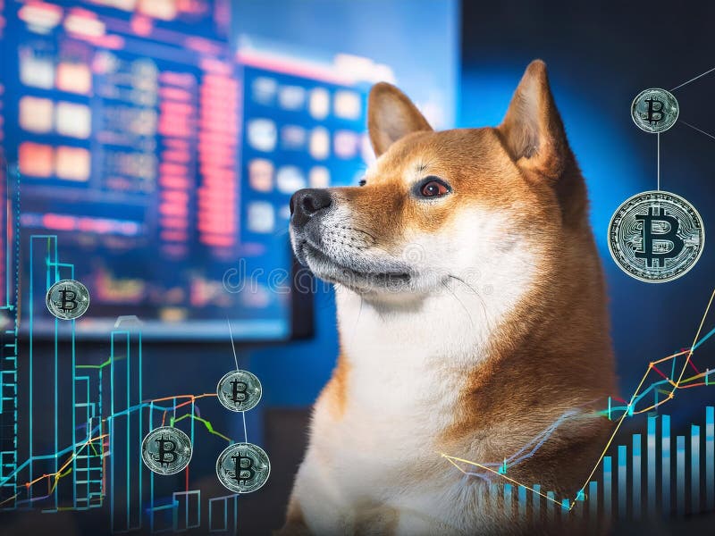 Shiba Inu Dog Looking at Crypto Currency Chart Stock Illustration ...