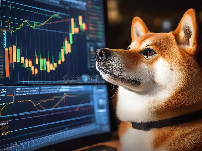 Shiba Inu Dog Looking at Crypto Currency Chart Stock Illustration ...