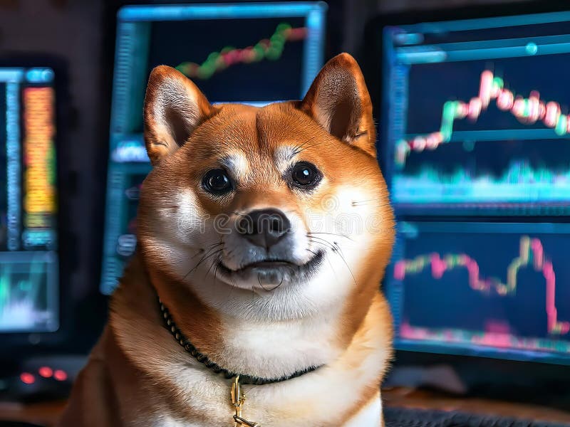 Shiba Inu Dog Looking at Crypto Currency Chart Stock Illustration ...