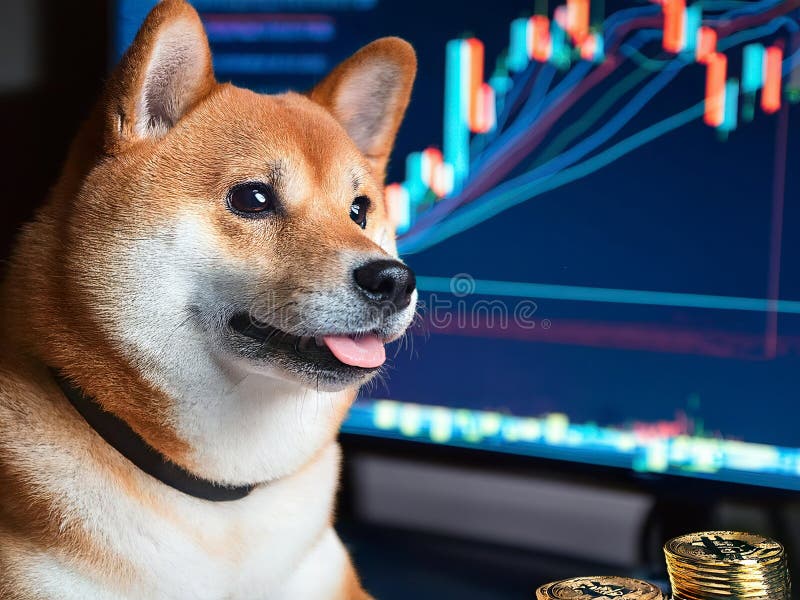 Shiba Inu Dog Looking at Crypto Currency Chart Stock Illustration ...