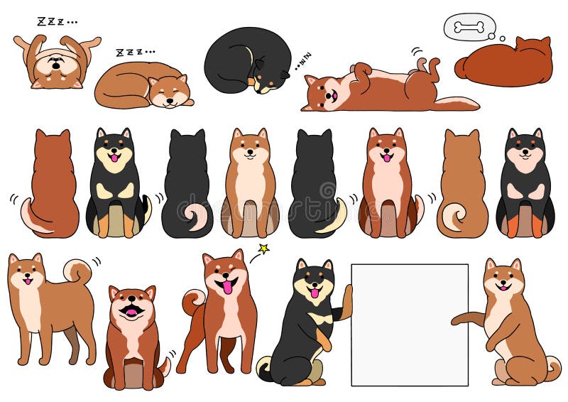 Shiba Inu Elements with Outline Set Stock Vector - Illustration of bone ...