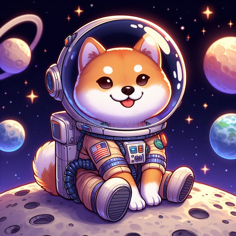 Shiba inu in a space suit stock illustration. Illustration of conqueror ...