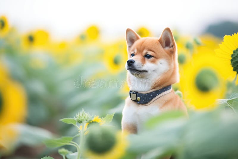 Shiba Inu in a Sunflower Field Stock Illustration - Illustration of ...