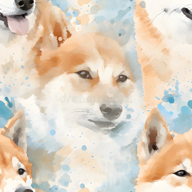 Shiba Inu Watercolor a Dog Patterns Design. AI Generated Stock ...