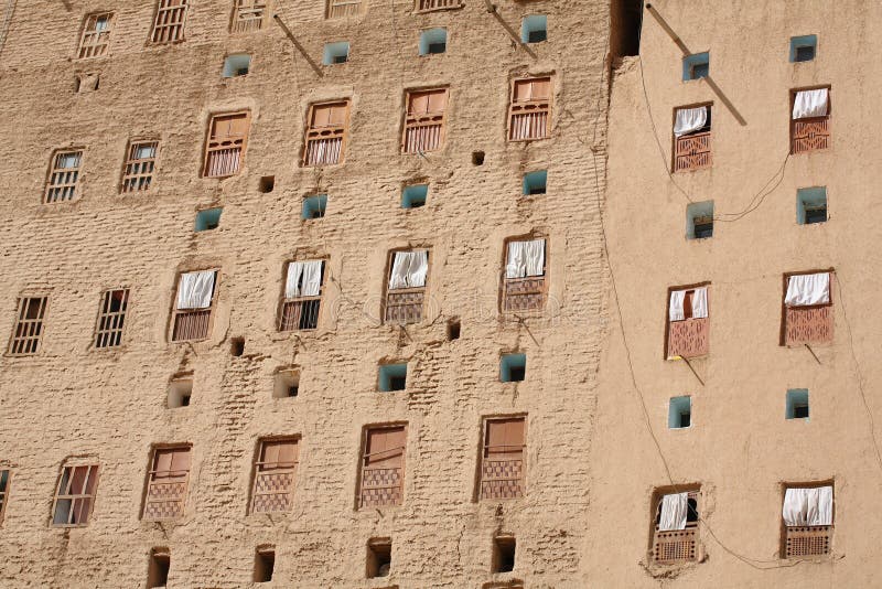 Exterior Wall of the Mud Brick Tower House in Shibam, Hadramaut Valley ...