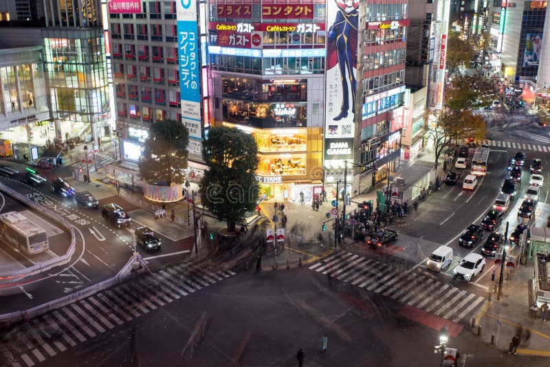 Shibuya Crossing from Top at Night Editorial Stock Photo - Image of ...