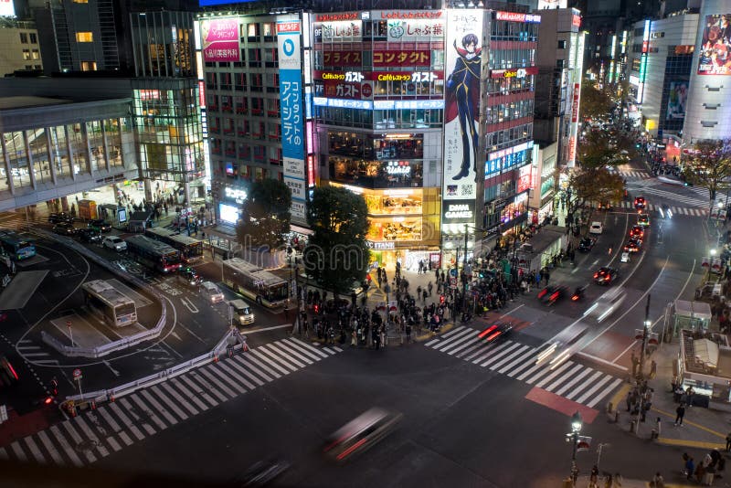 Shibuya Crossing from Top at Night Editorial Stock Image - Image of ...