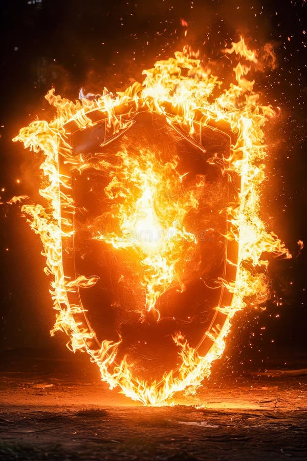 Shield is Aflame with Fire Creating Orange and Yellow Effect ...