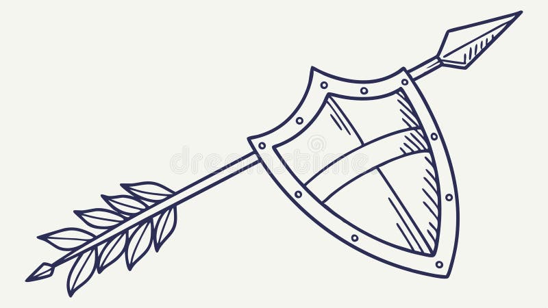 Shield with Arrow and Leaves Outline Vector, Vector Design Generative ...