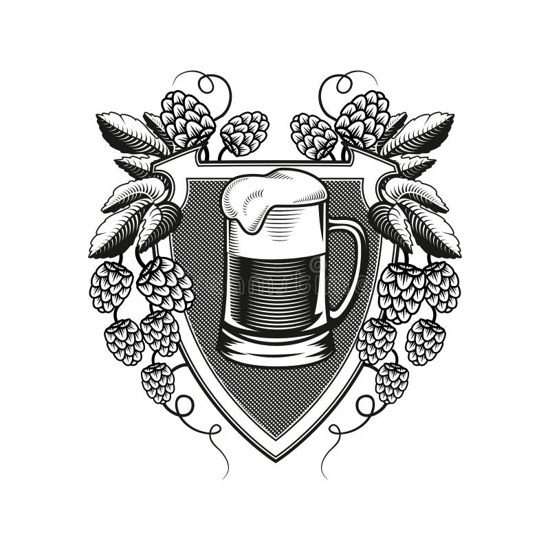 Shield Beer Mug with Hop Branches. Vector Stock Illustration ...