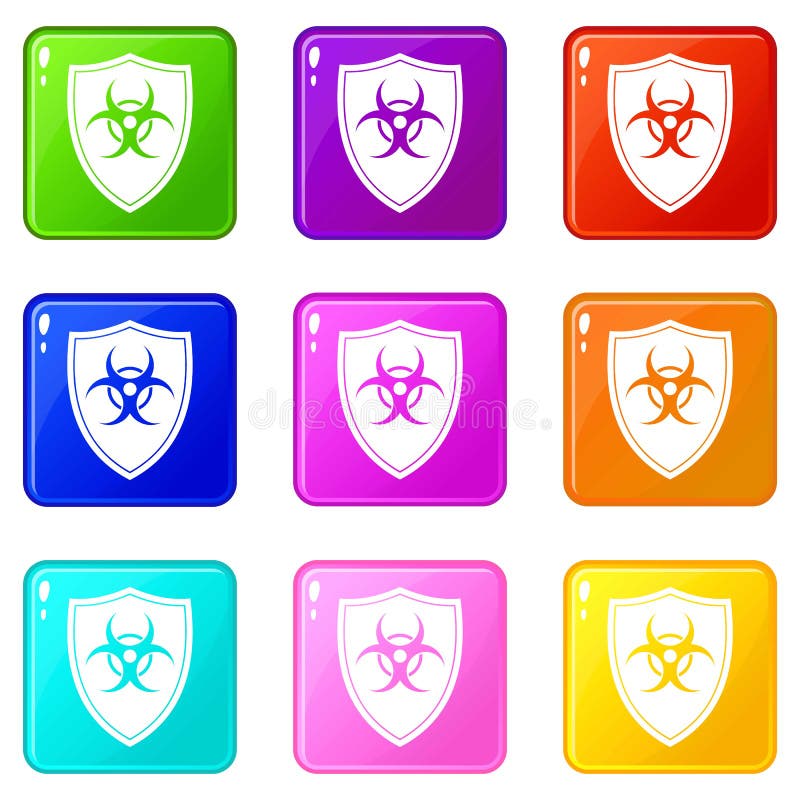 Shield with a Biohazard Sign Icons 9 Set Stock Vector - Illustration of ...