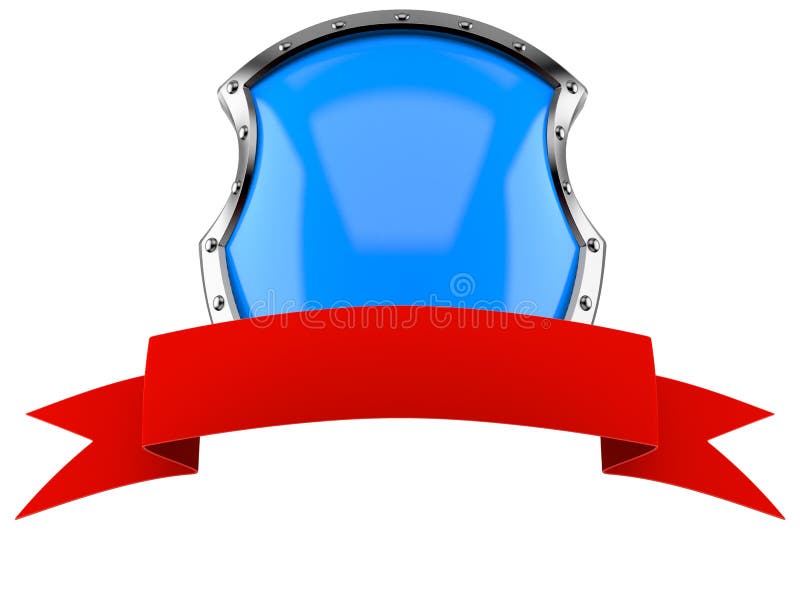 Shield with Blank Red Ribbon Stock Illustration - Illustration of metal ...