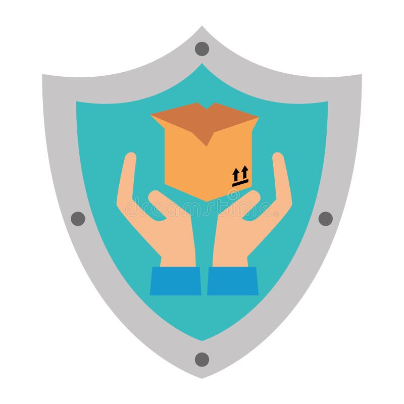 Shield with Box Carton and Hands Protection Stock Illustration ...