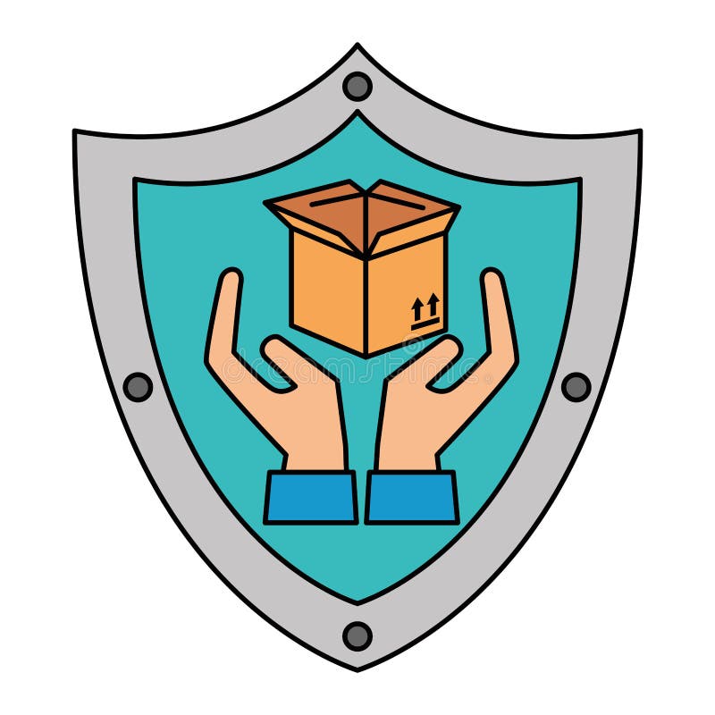 Shield with Box Carton and Hands Protection Stock Illustration ...