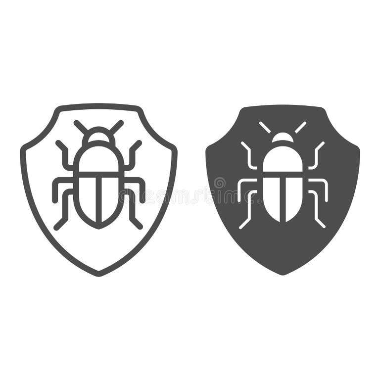 Shield with Bug Line and Solid Icon, Malware Protection Concept. Vector ...