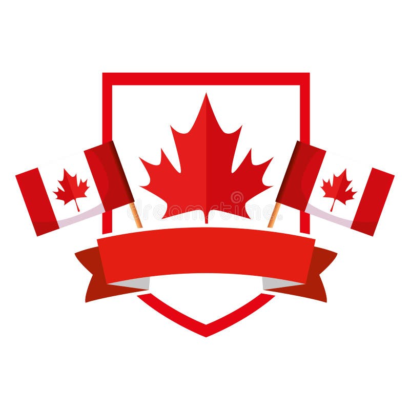 Shield with Canadian Flags Frame Stock Illustration - Illustration of ...