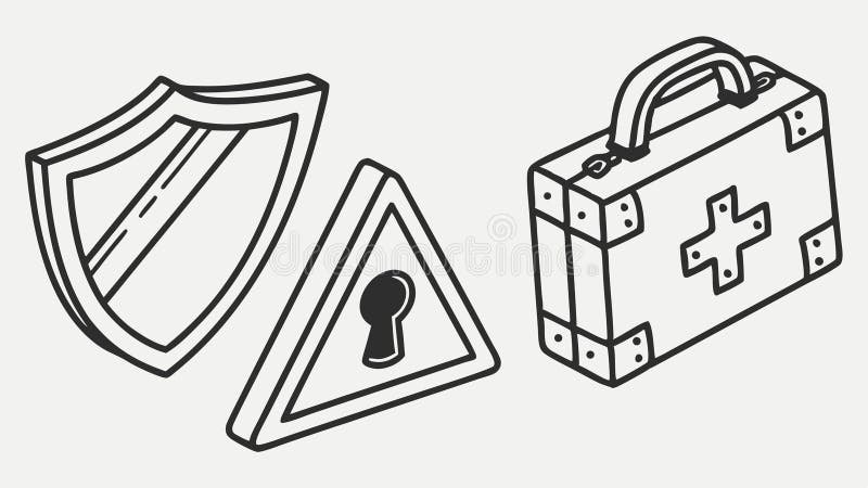 Shield, Caution, First Aid Box, Safety and Health Icons, Vector Design ...