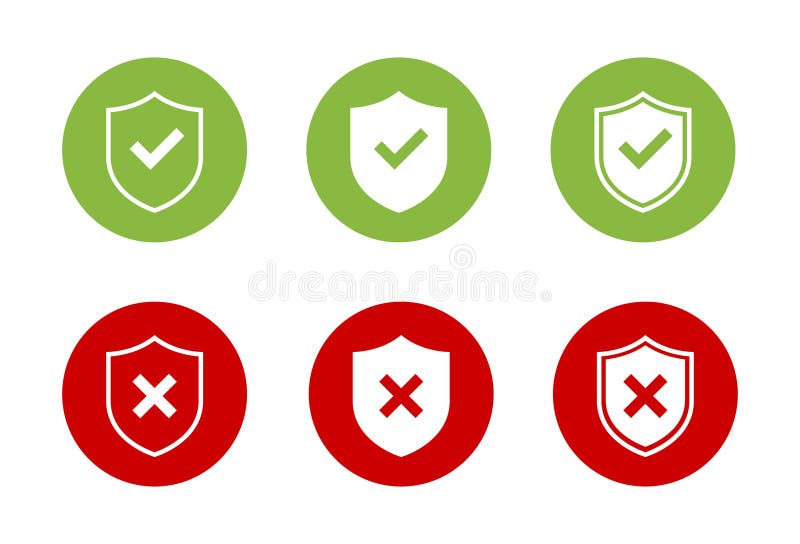 Shield Check and Cross Mark Icon on Circle Background. Security Defense ...