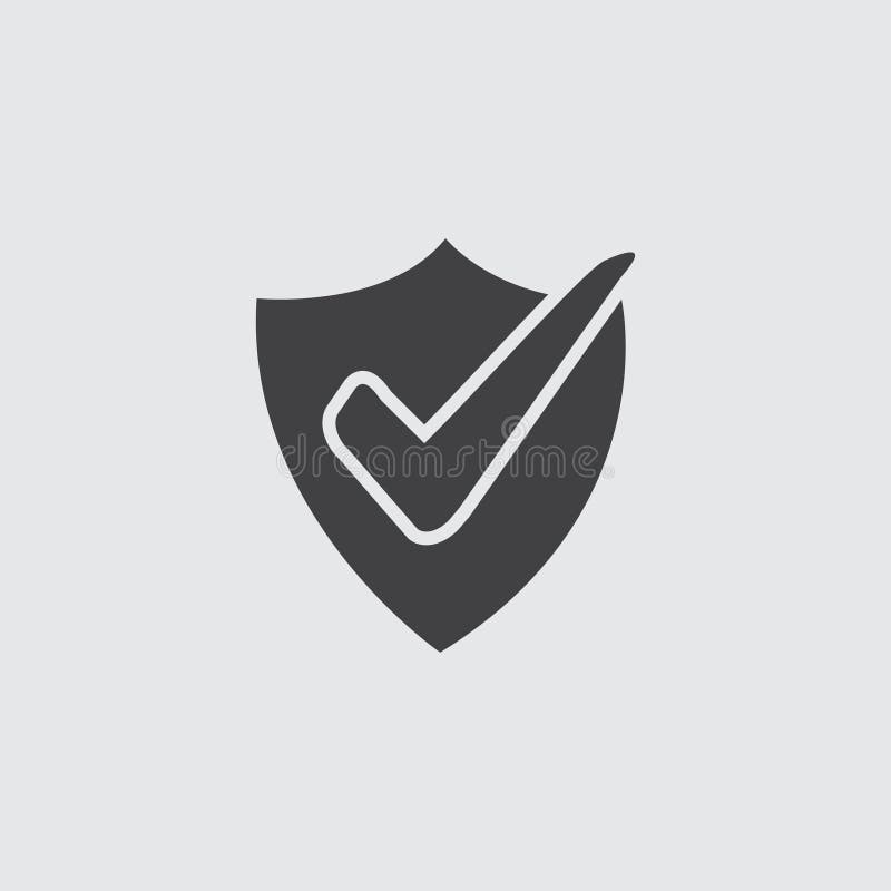 Shield With Check Icon In A Flat Design In Black Color. Vector ...