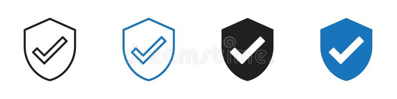 Shield Check Icon Vector Set Outline Stock Vector - Illustration of ...