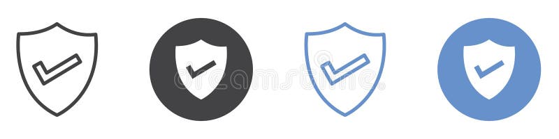 Shield Check Icon Flat Line Symbol Set Stock Vector - Illustration of ...