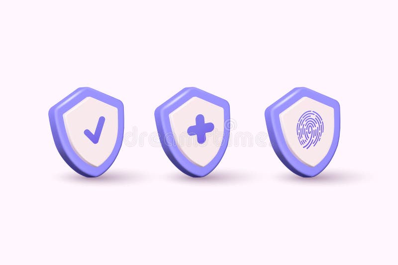 Shield with Check Mark, Cross and Finger Print Sign. Symbol Security ...