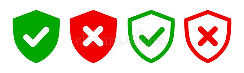 Shield with Check Mark and Cross Mark Icon, Security Approval Check ...