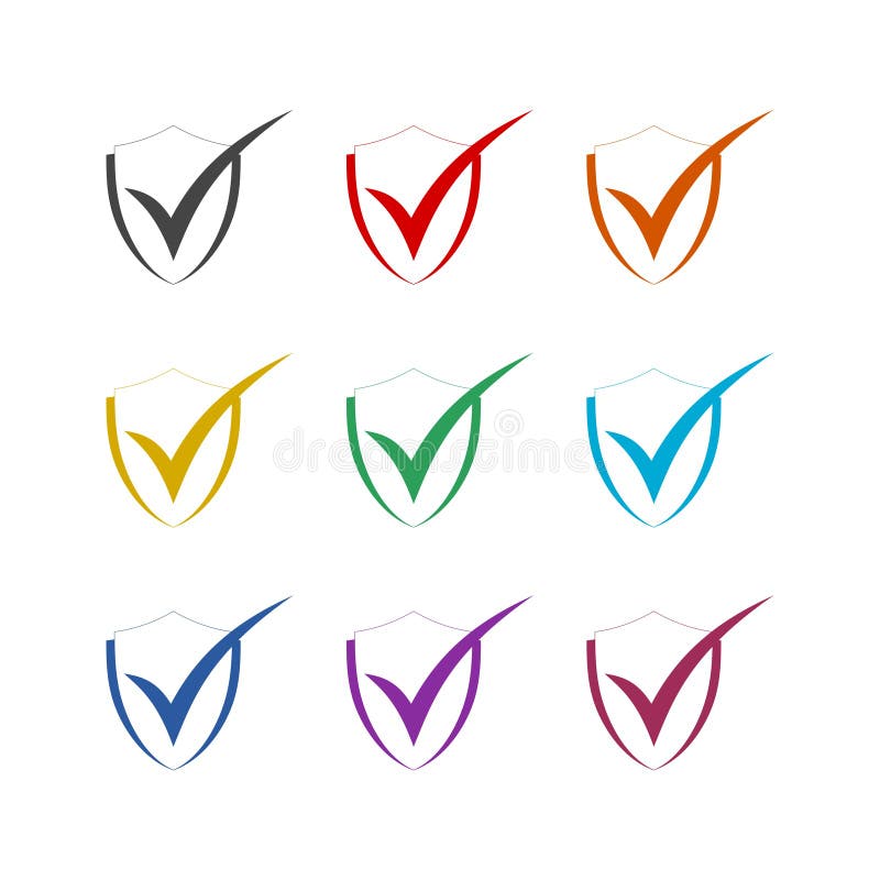 Shield with Check Mark Icon, Color Set Stock Vector - Illustration of ...