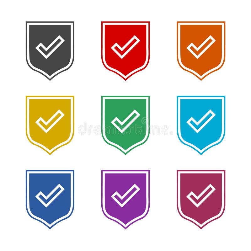 Shield with Check Mark Icon, Color Set Stock Vector - Illustration of ...