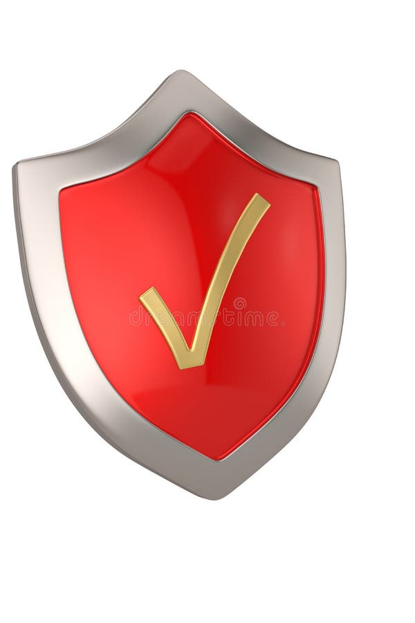 Shield with Check Mark Icon, 3D Illustration Stock Illustration ...