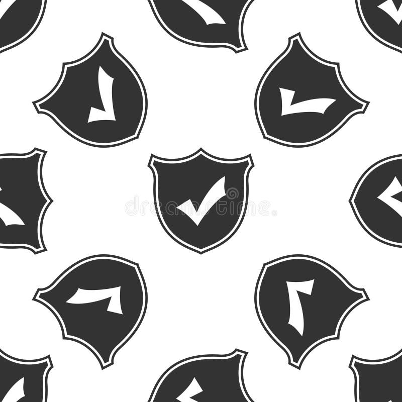 Shield with Check Mark Icon Seamless Pattern on White Background. Stock ...