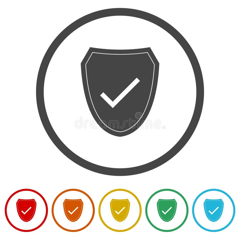 Shield with Check Mark Icon. Set Icons in Color Circle Buttons Stock Vector - Illustration of ...