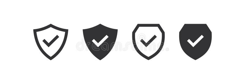 Shield with Check Mark Icon Set. Security Shield Vector Stock Vector ...