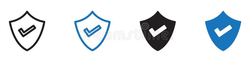 Shield Check Mark Icon Vector Set Outline Stock Vector - Illustration ...