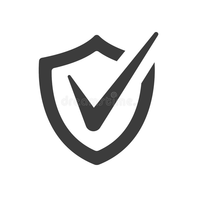 Shield with Security and Check Mark Icon on White Background Stock ...
