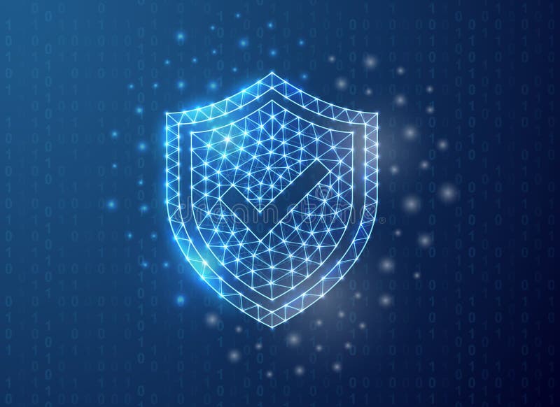 Shield with Check Mark Polygonal Symbol with Binary Code Background. Security Concept Design ...