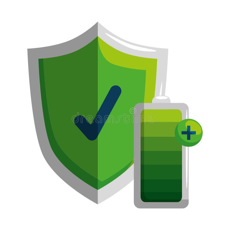 Shield with Check Symbol and Battery Energy Level Stock Illustration ...