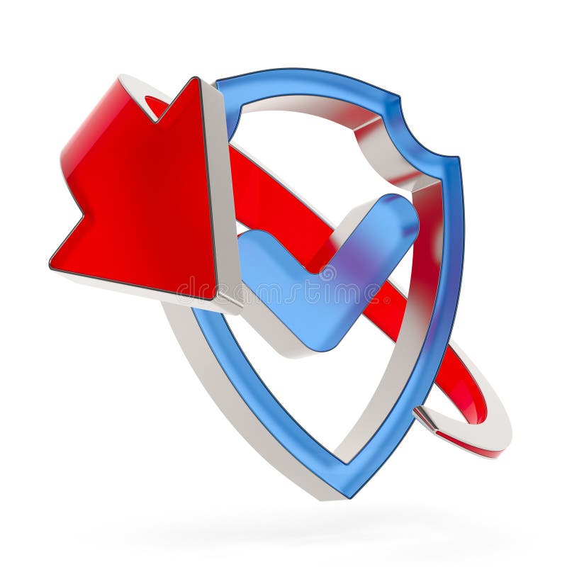 Shield with Checkmark and Arrow on White Background. Isolated 3D ...
