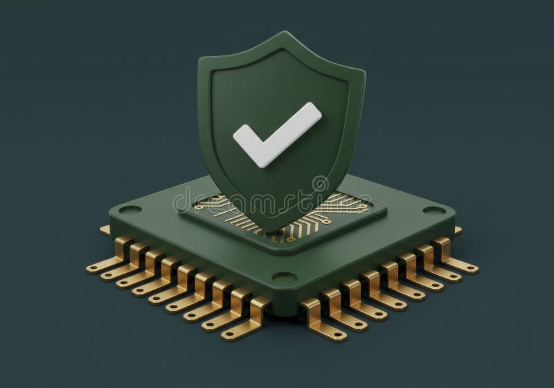 Shield with Checkmark on Chip Protecting Technology Concept Stock ...