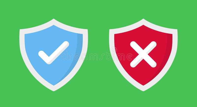 Shield with Checkmark and X Cross Icon Vector. Safety and Danger ...