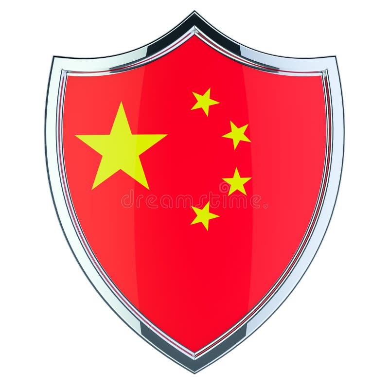 Shield with Chinese Flag, 3D Rendering Stock Illustration ...