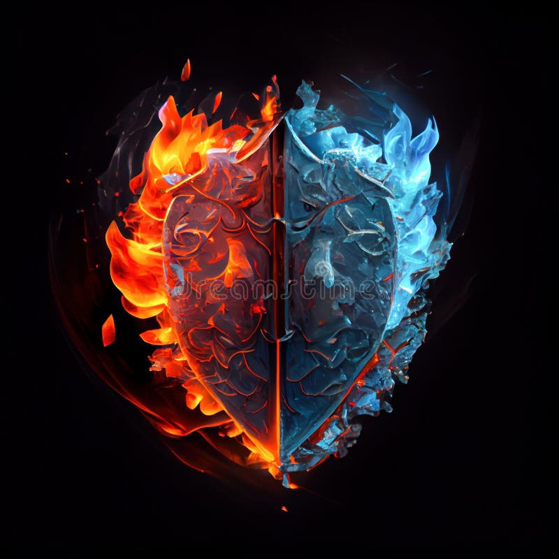 A Shield in the Clash of Ice and Fire on Black Background. Stock ...