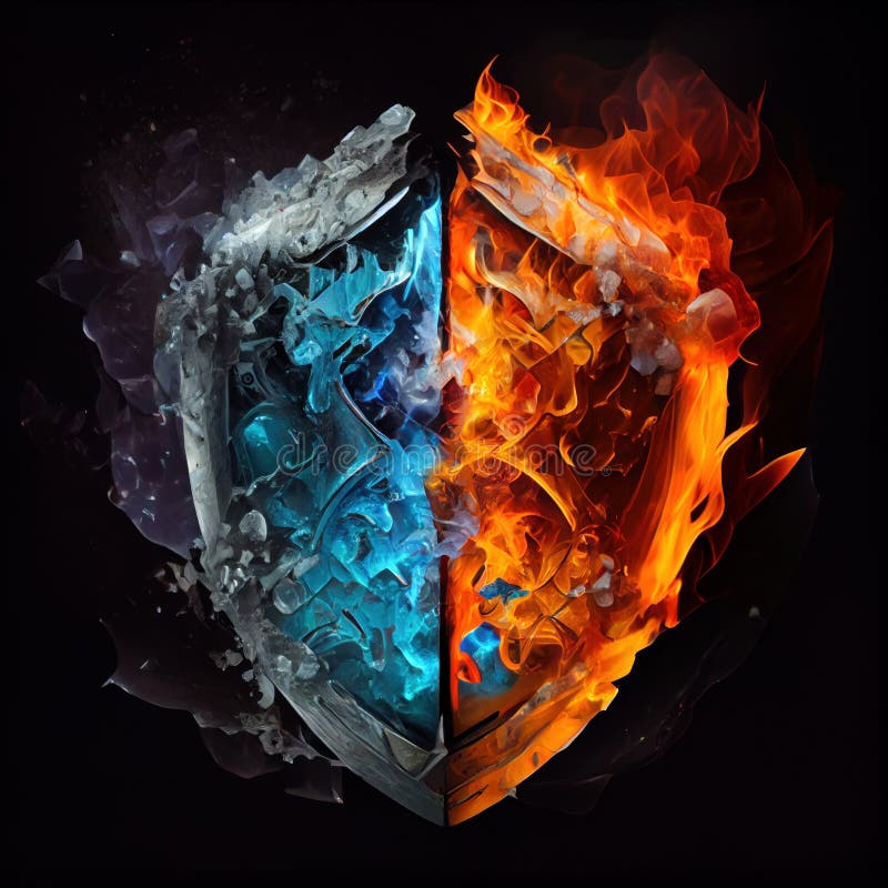A Shield in the Clash of Ice and Fire on Black Background. Stock ...