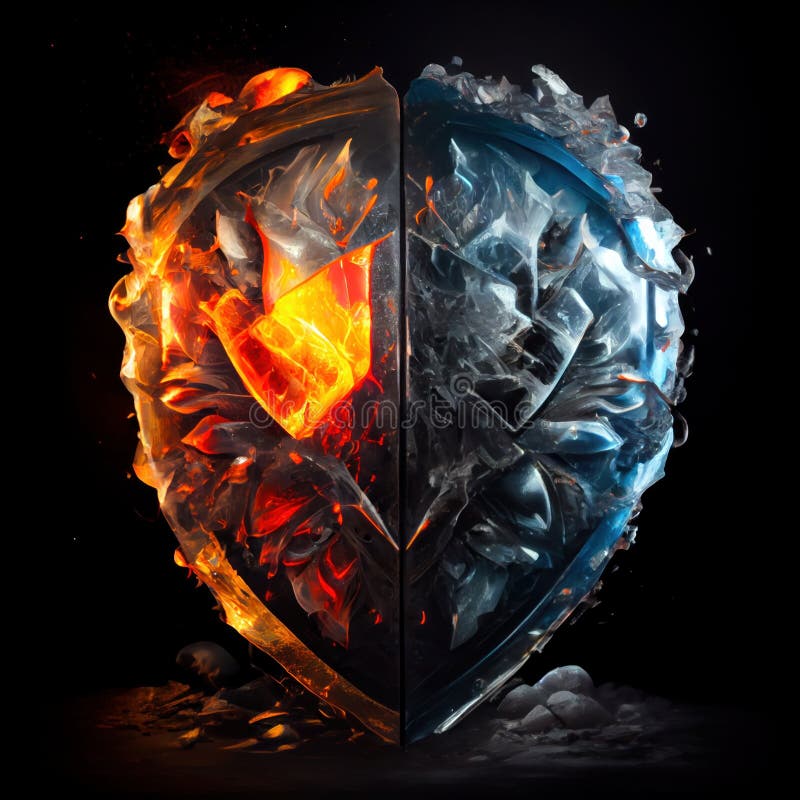 A Shield in the Clash of Ice and Fire on Black Background. Stock ...