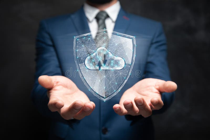 Shield and Cloud Storage from the Web. Cyber Security Concept Stock ...