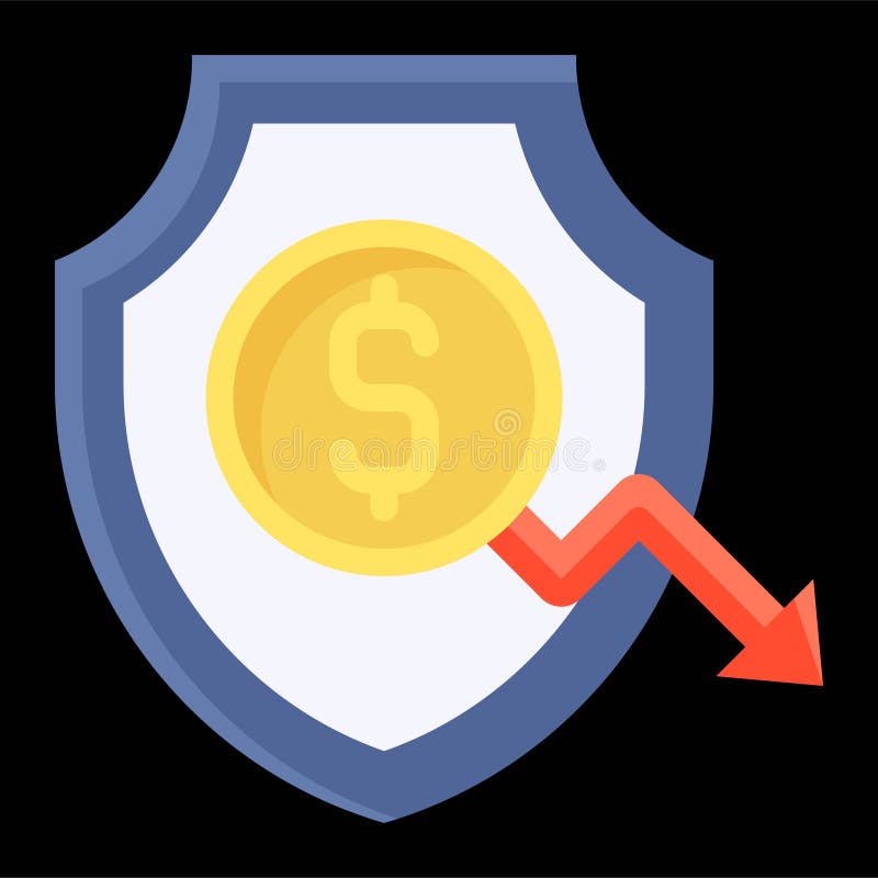 Shield with Coin and Decrease Arrow Icon, Bankruptcy Related Vector Stock Vector - Illustration ...